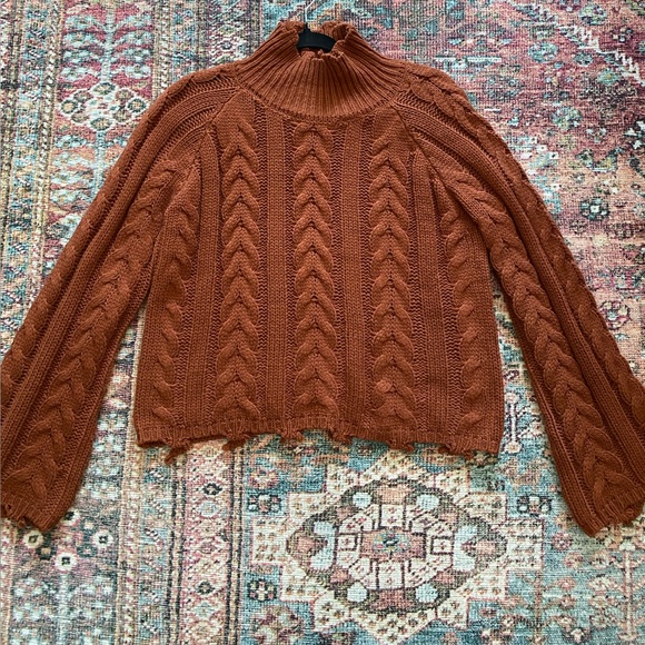 Elan | Sweaters | Elan Long Boho Flare Sleeve Cable Knit Distressed ...